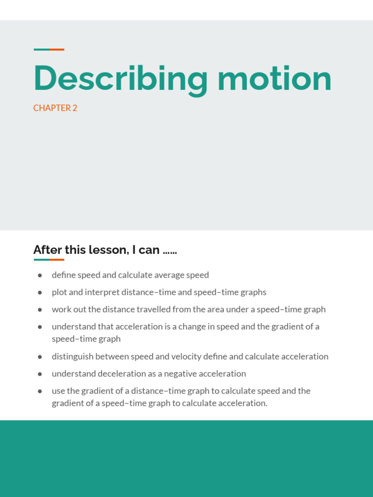 Unit 2 - Describing Motion | PDF | Speed | Acceleration