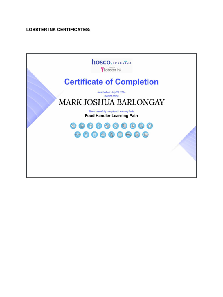 Lobster Ink Certificates | PDF
