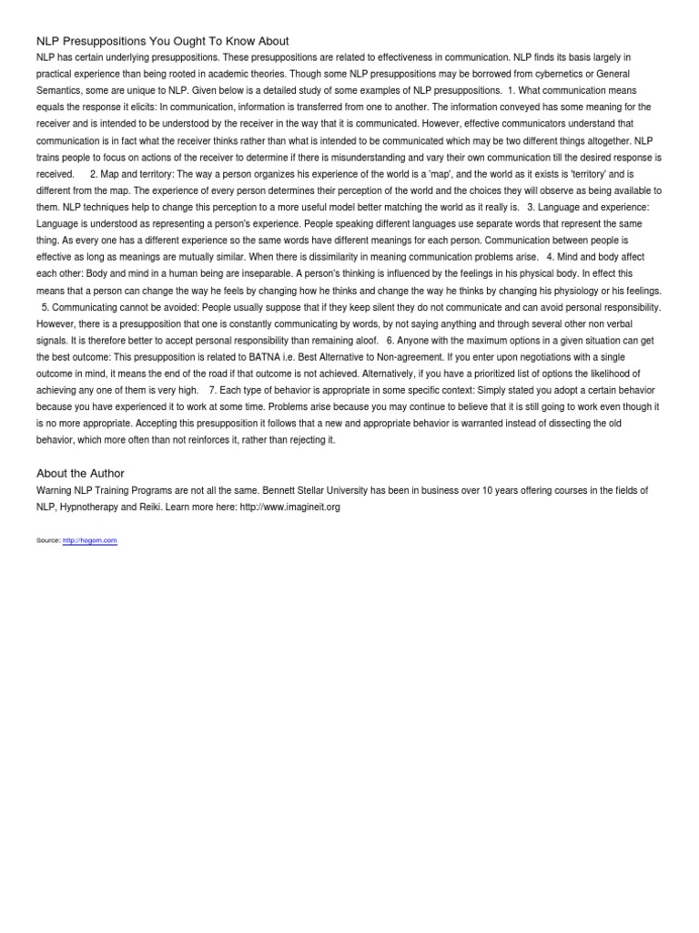 NLP Presuppositions You Ought To Know About About The Author | PDF ...