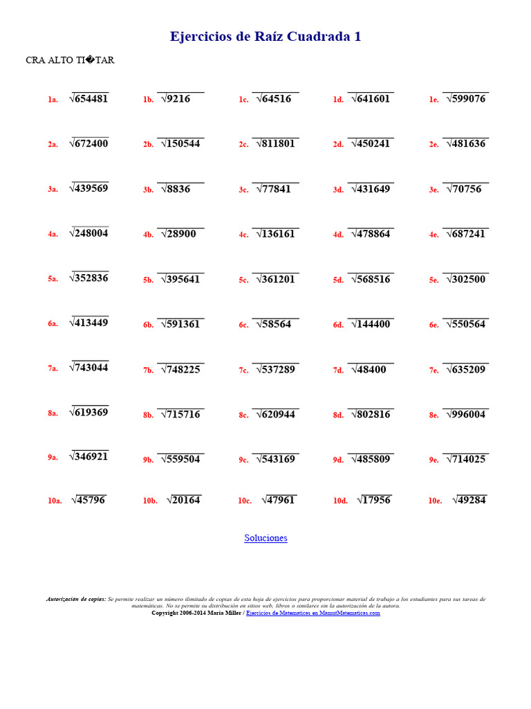 Ejercicios de Raiz Cuadrada 1 | PDF