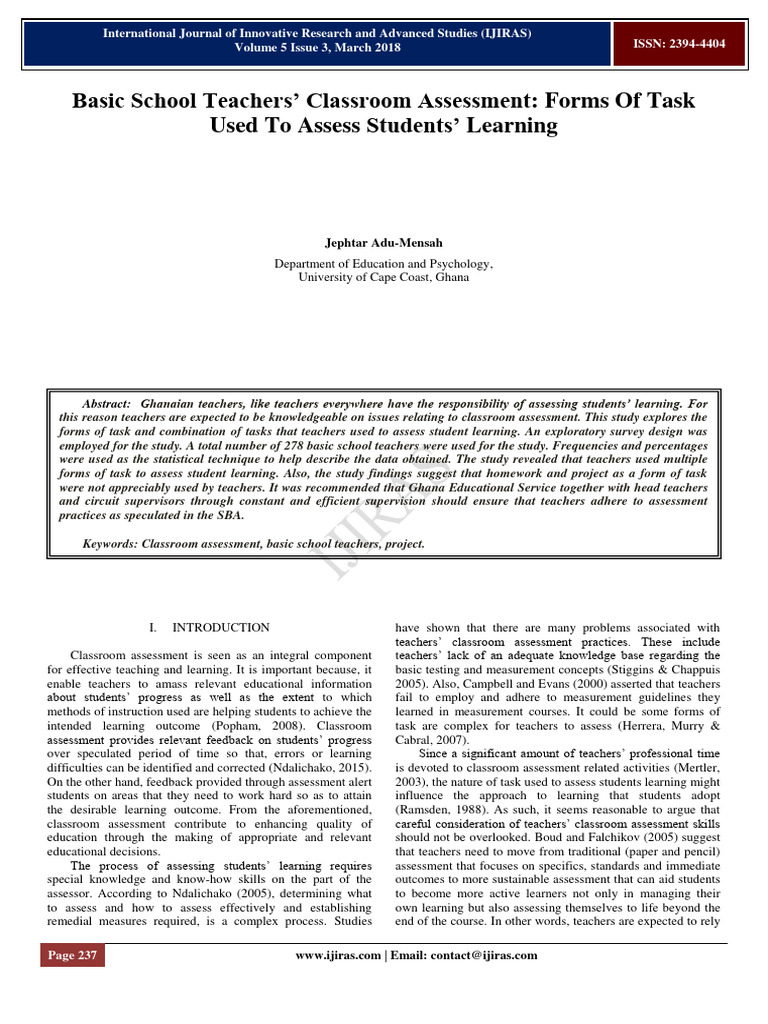 Basic School Teachers Classroom Assessme | PDF | Educational Assessment | Teachers
