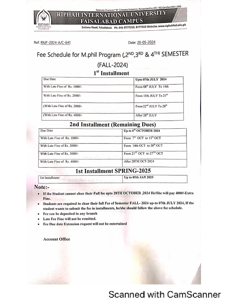 M.phil Fee Schedule | PDF