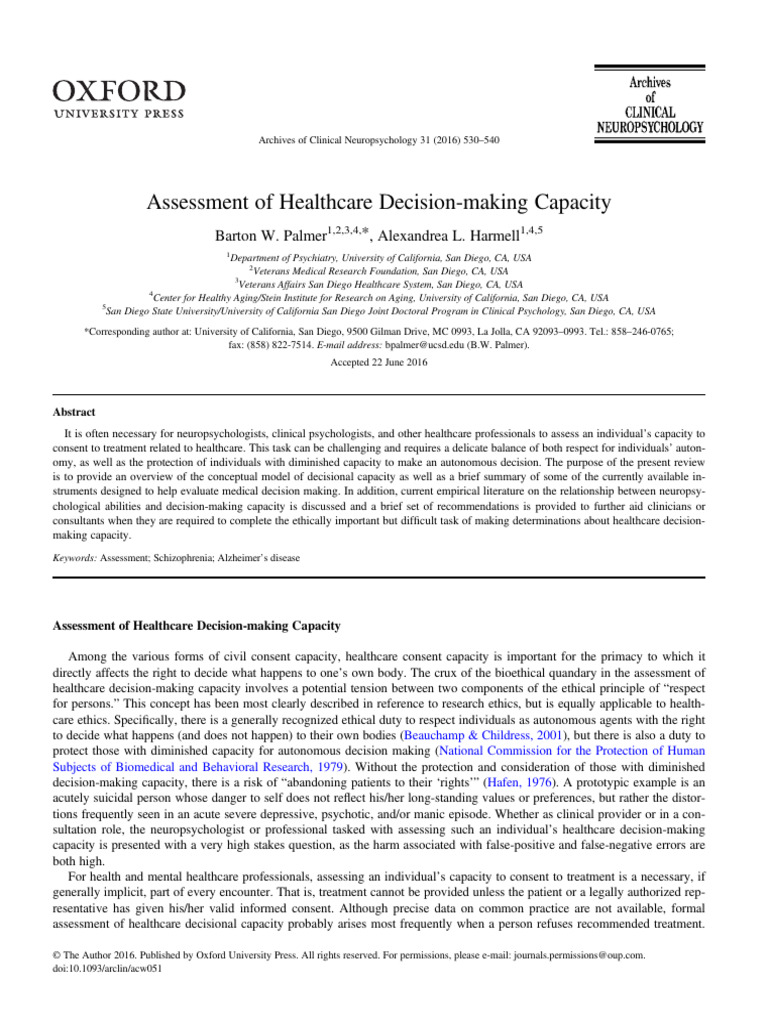 Healthcare Decision-Making Capacity | PDF | Informed Consent | Mania