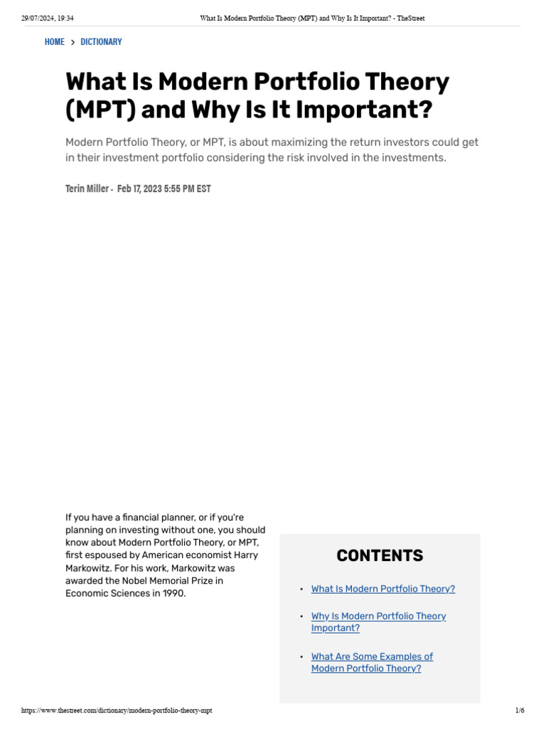 What Is Modern Portfolio Theory (MPT) and Why Is It Important ...