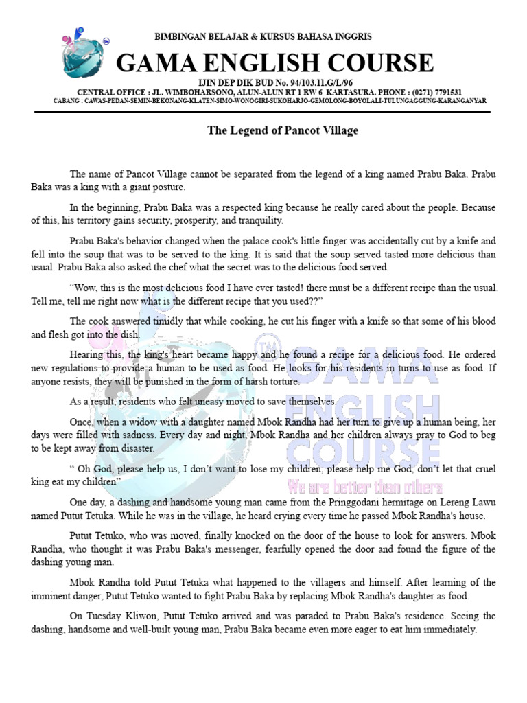 Legend of Pancot Village: Prabu Baka | PDF