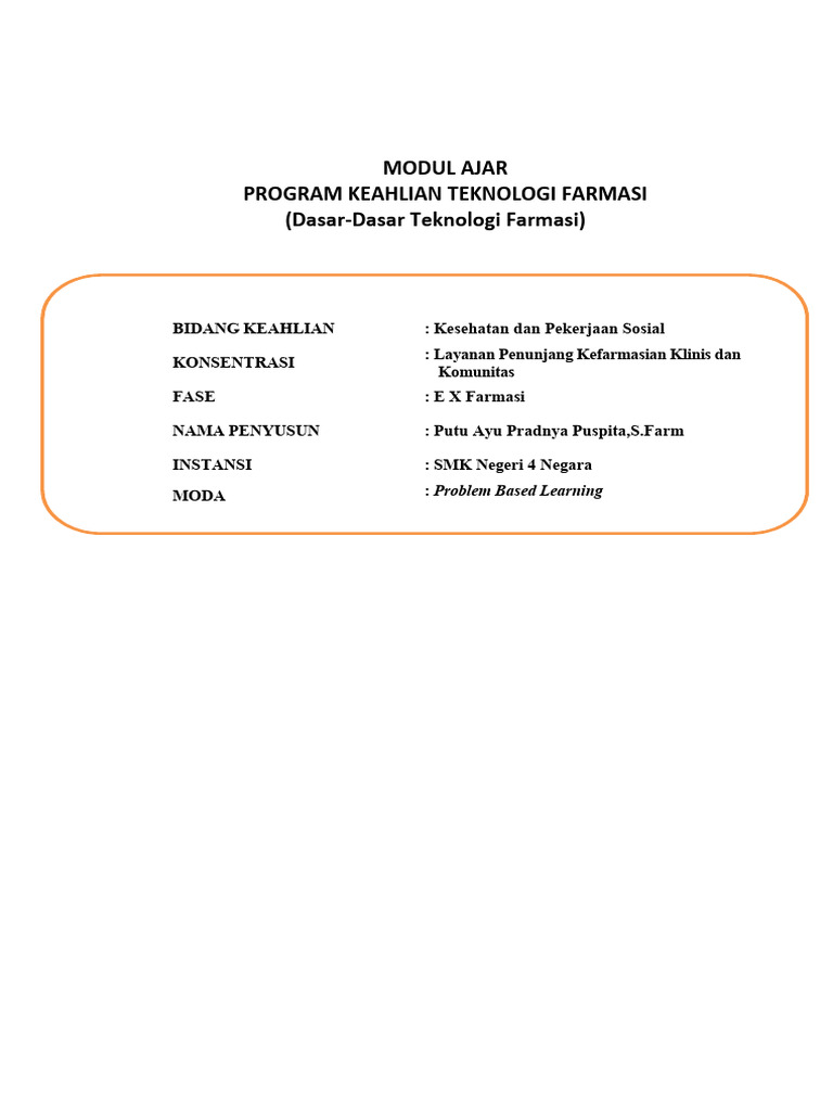 Modul 1 Dasar Dasar Teknologi Farmasi Fase E | PDF