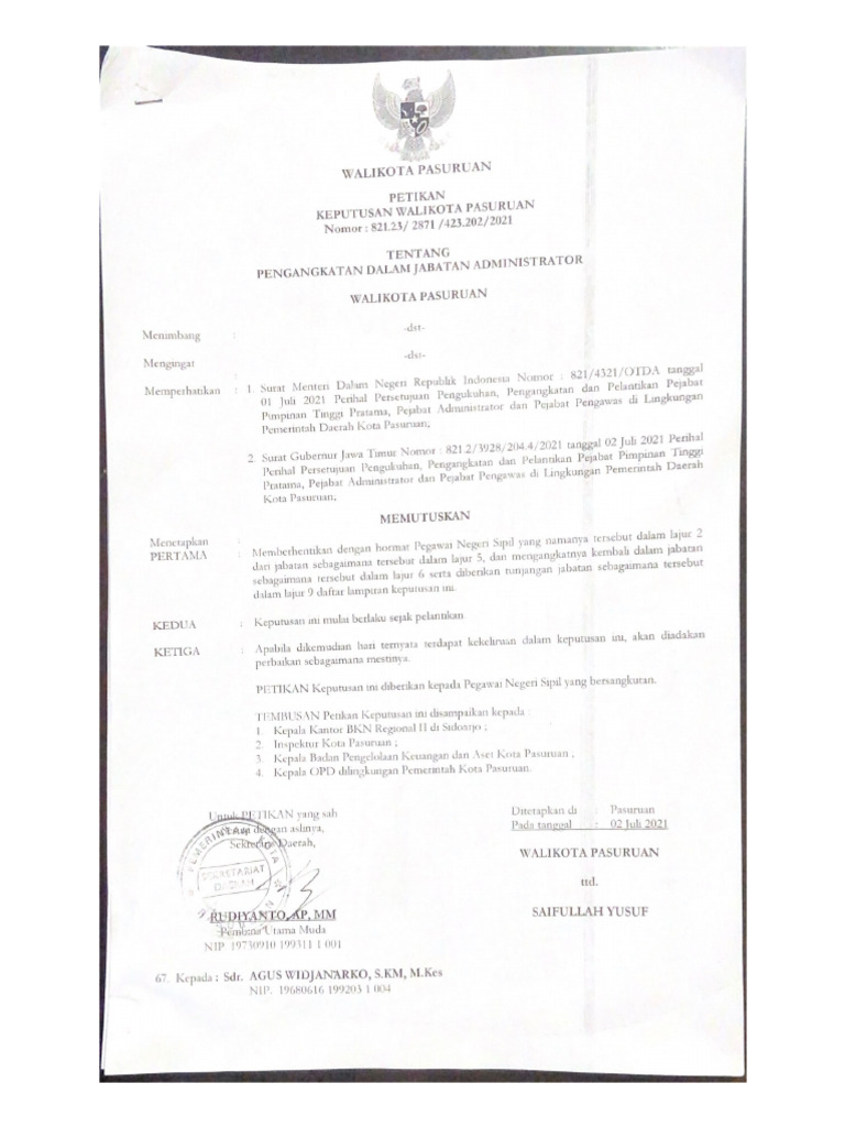 SK Jabatan Terakhir Pak Agus Widjanarko | PDF