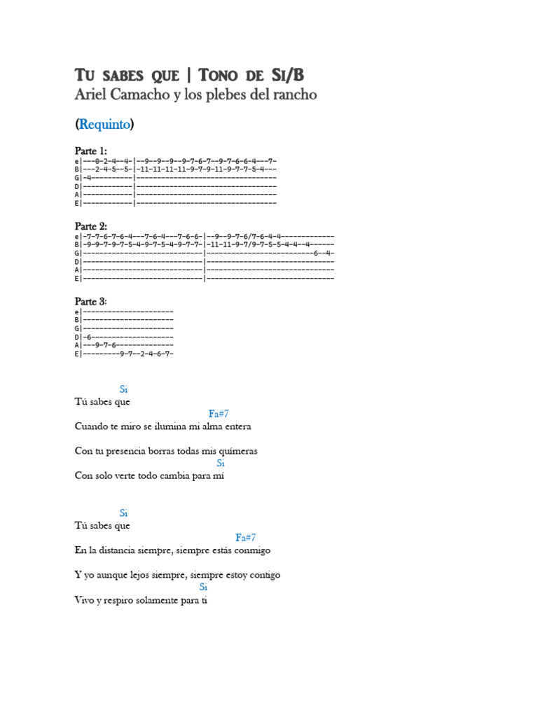 Acordes y letra de "Tú sabes que" | PDF