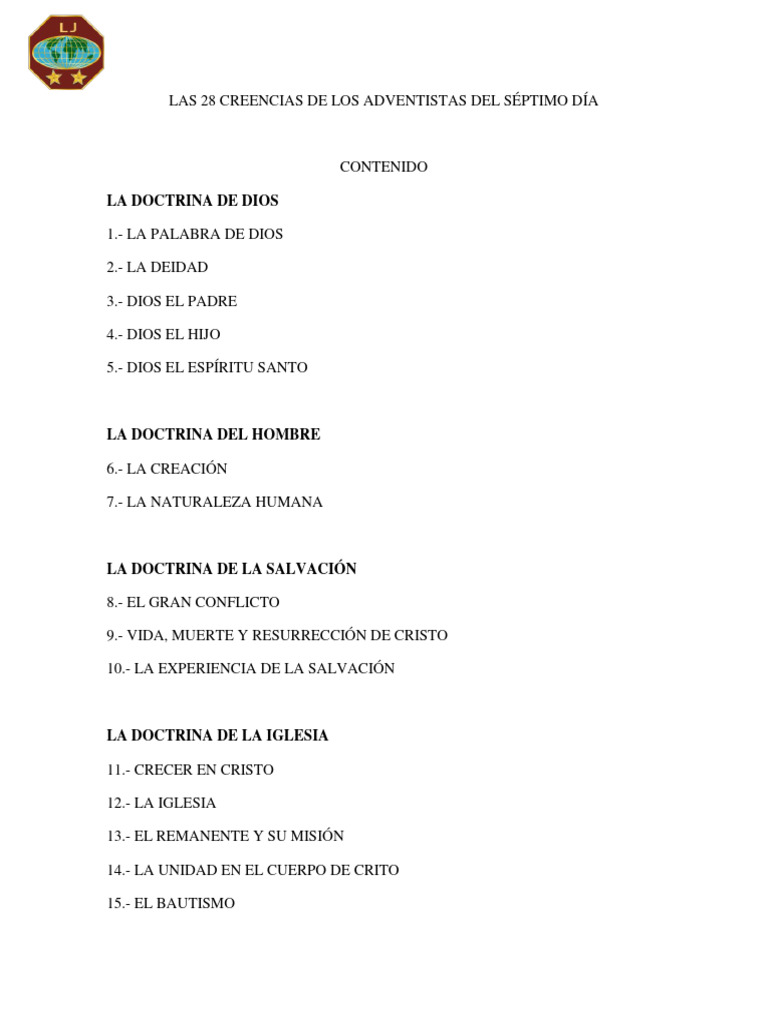 Las 28 Creencias de Los Adventistas Del Séptimo Día | PDF | Cristo (título) | Salvación
