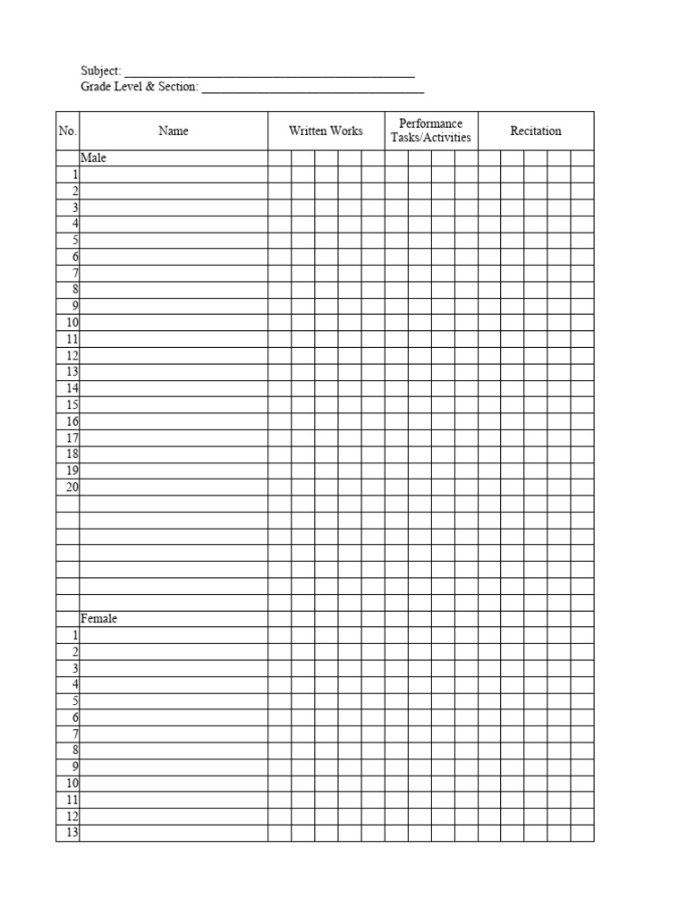Class Record Template | PDF