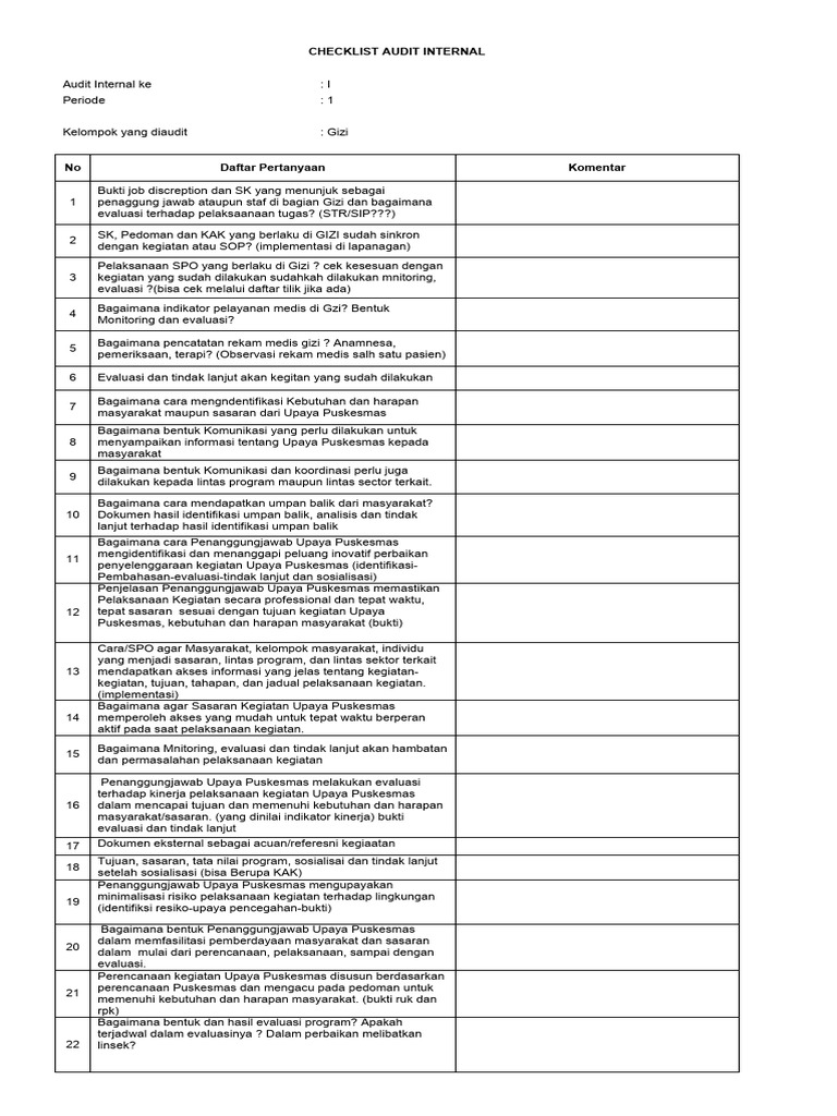 Checklist Audit Internal 5 | PDF