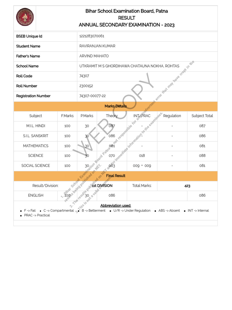 Annual Secondary Result 2023 | PDF