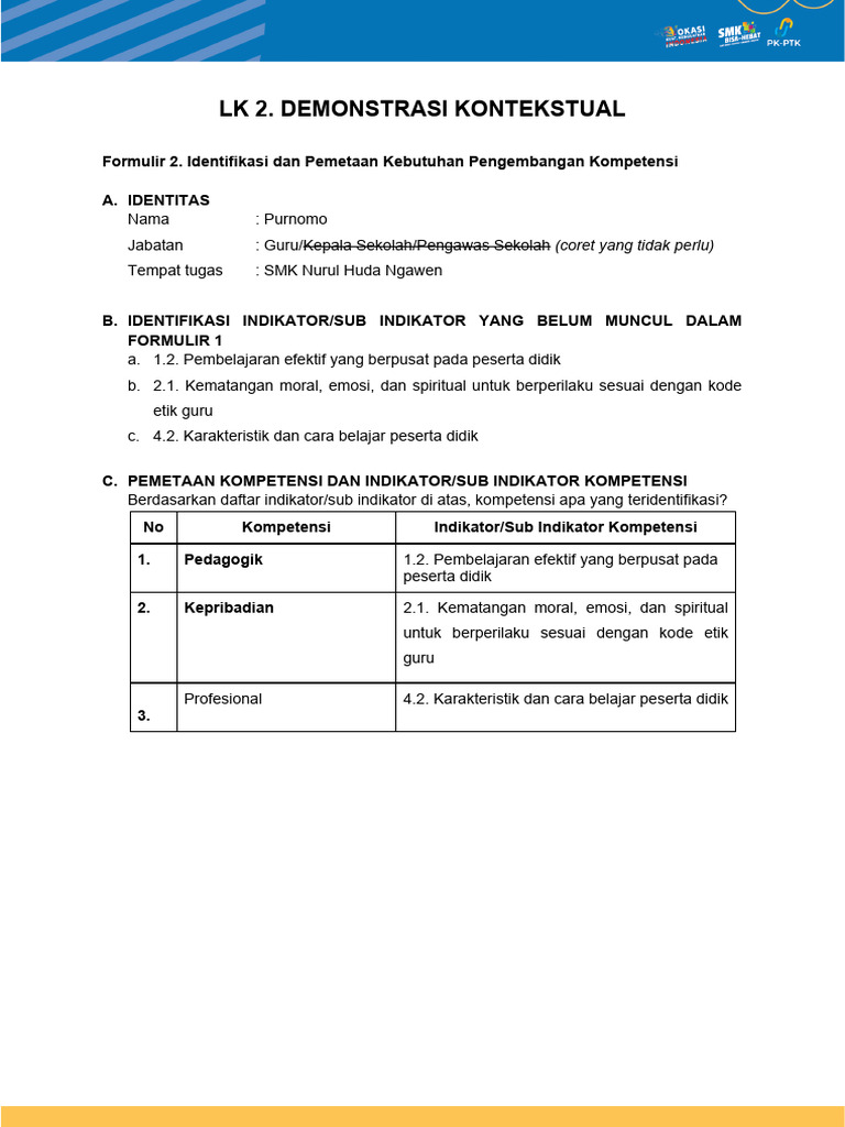LK 2. DK - Formulir 2 - Identifikasi Dan Pemetaan Kebutuhan ...