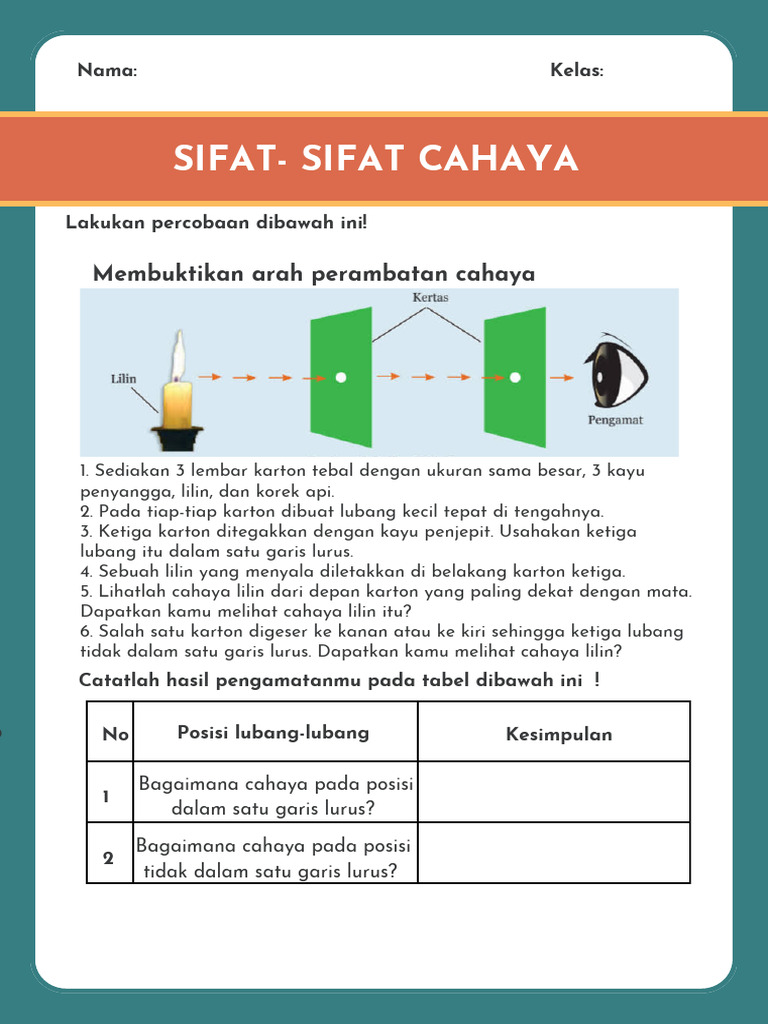 LKPD Sifat Cahaya Kelas 5 | PDF
