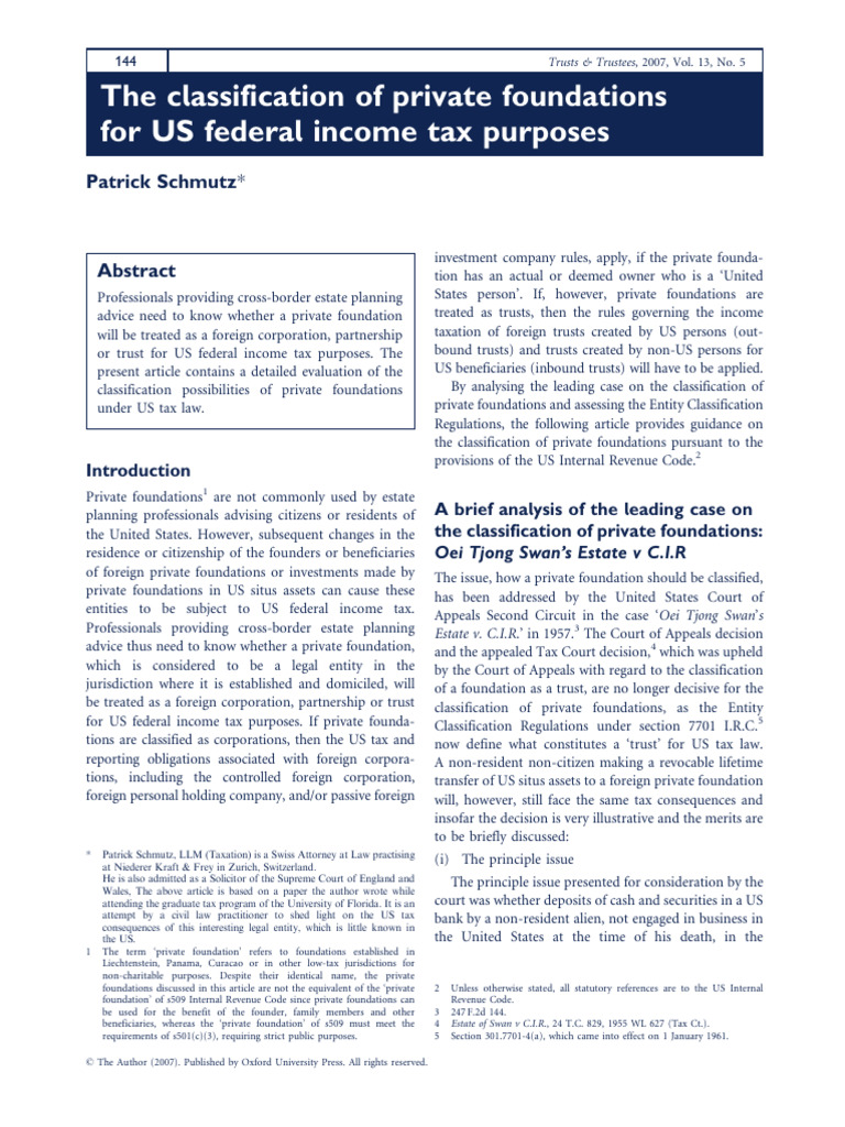 02 The Classification of Private Foundations For Us Federal Income Tax ...