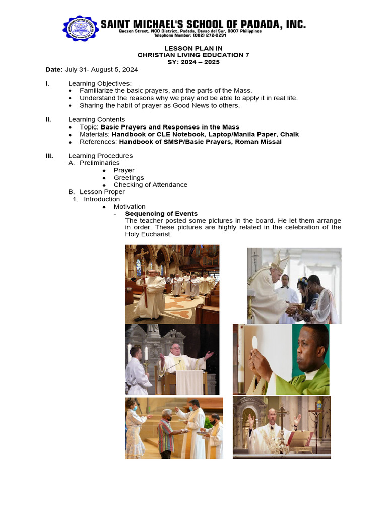 Christian Living Education 7 Lesson Plan | PDF | Mass (Liturgy) | Eucharist