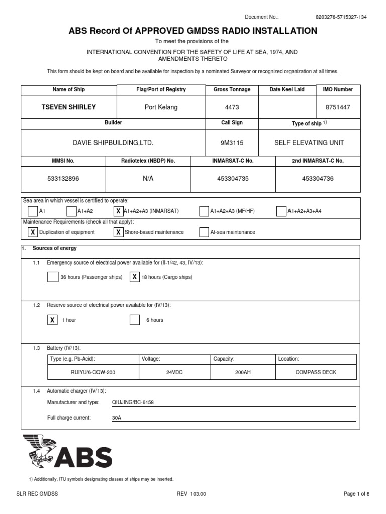 ABS Record of Approved GMDSS Radio Installation | PDF | Shipping ...