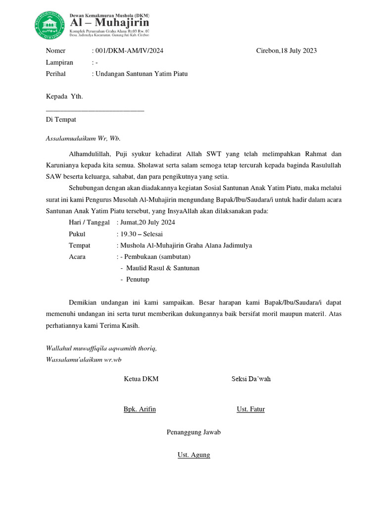 Surat DKM Santunan Yatim | PDF