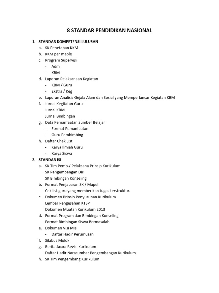 8 Standar Pendidikan Nasional Terlengkap | PDF | Karier & Perkembangan ...