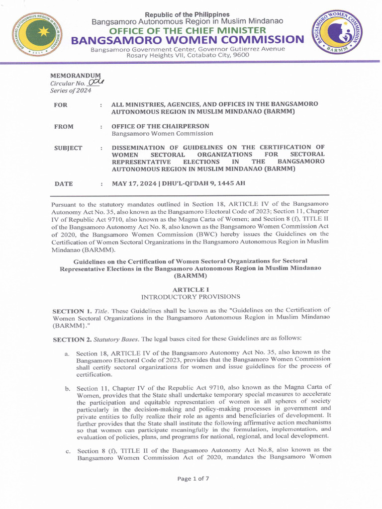 BWC MEMO CIRCULAR No. 006 | PDF
