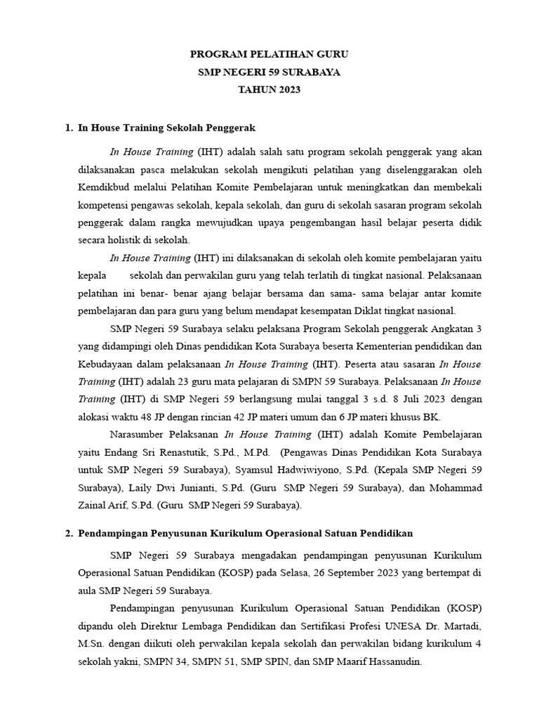 Program Pelatihan Guru | PDF