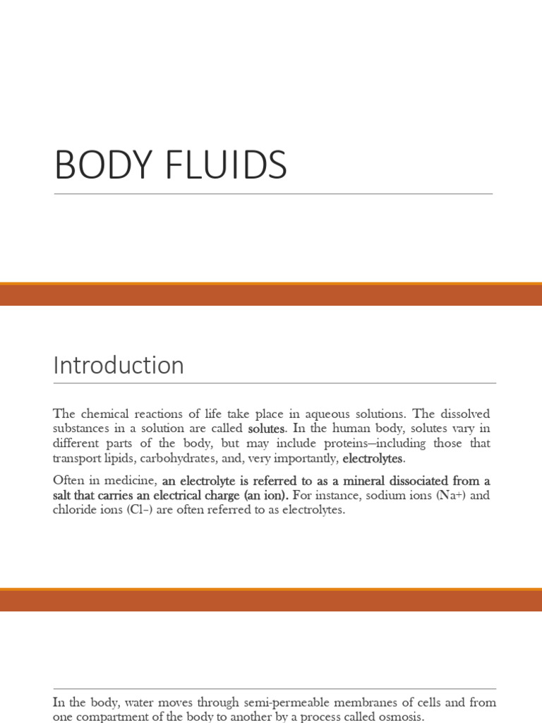 Body Fluids 1 | PDF | Electrochemistry | Osmosis