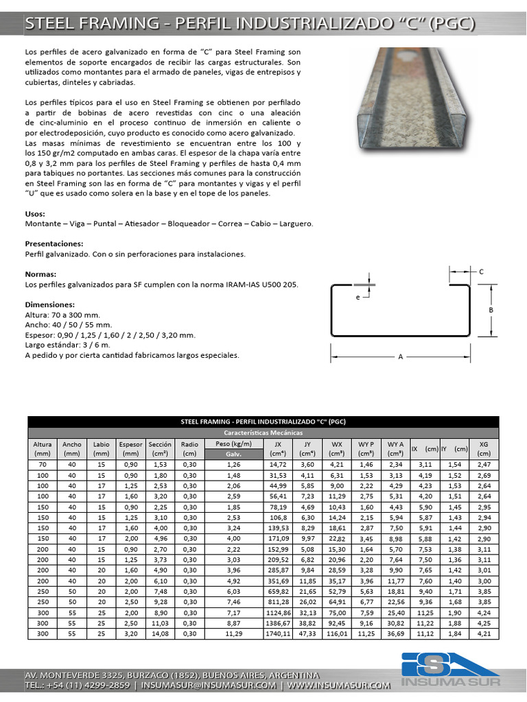Ficha de Producto Perfil Steel Framing PIC | PDF | Bienes raíces ...