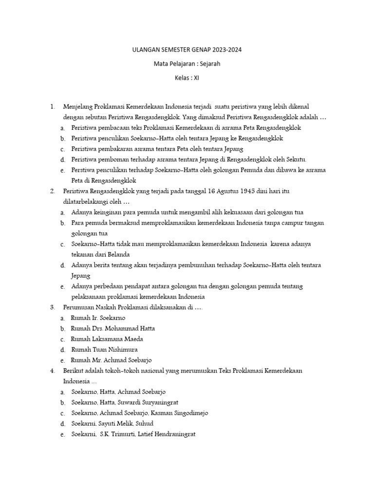 Soal Sejarah Xi Genap 2023 - 2024 Remedial | PDF