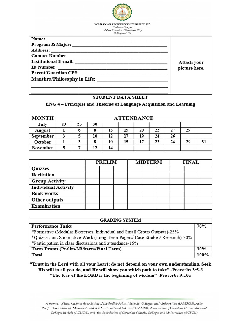 Student Data Sheet (ENG 4) | PDF