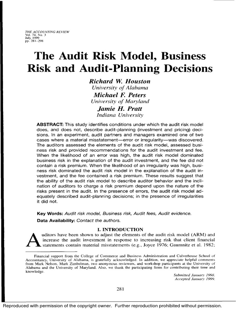The Audit Risk Model, Business Risk and Audit-Planning Decisions | PDF