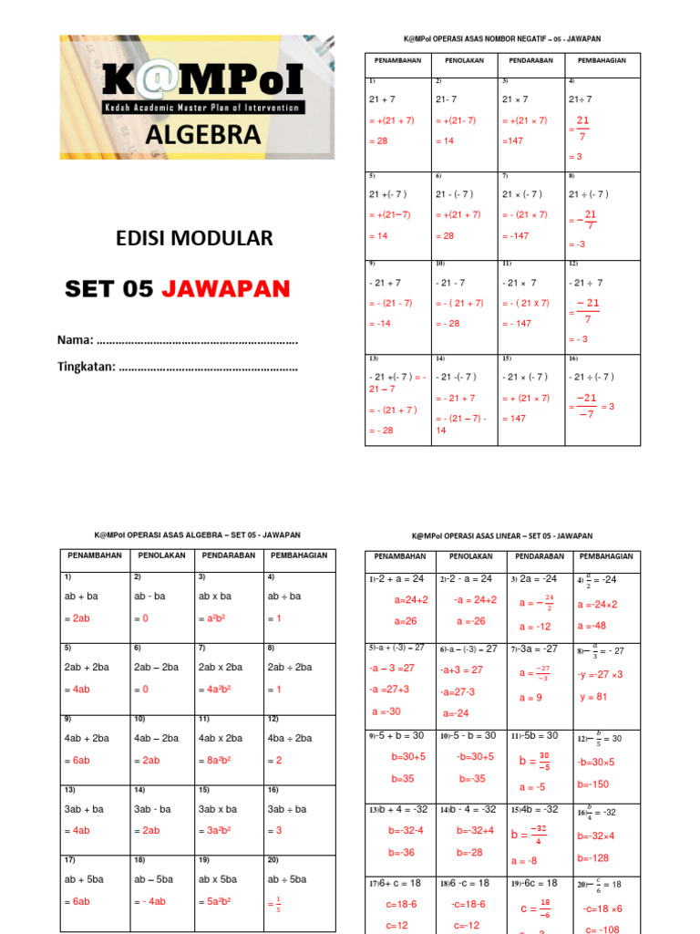 Jawapan Modul Algebra Tingkatan 5 | PDF | Algebra | Mathematics