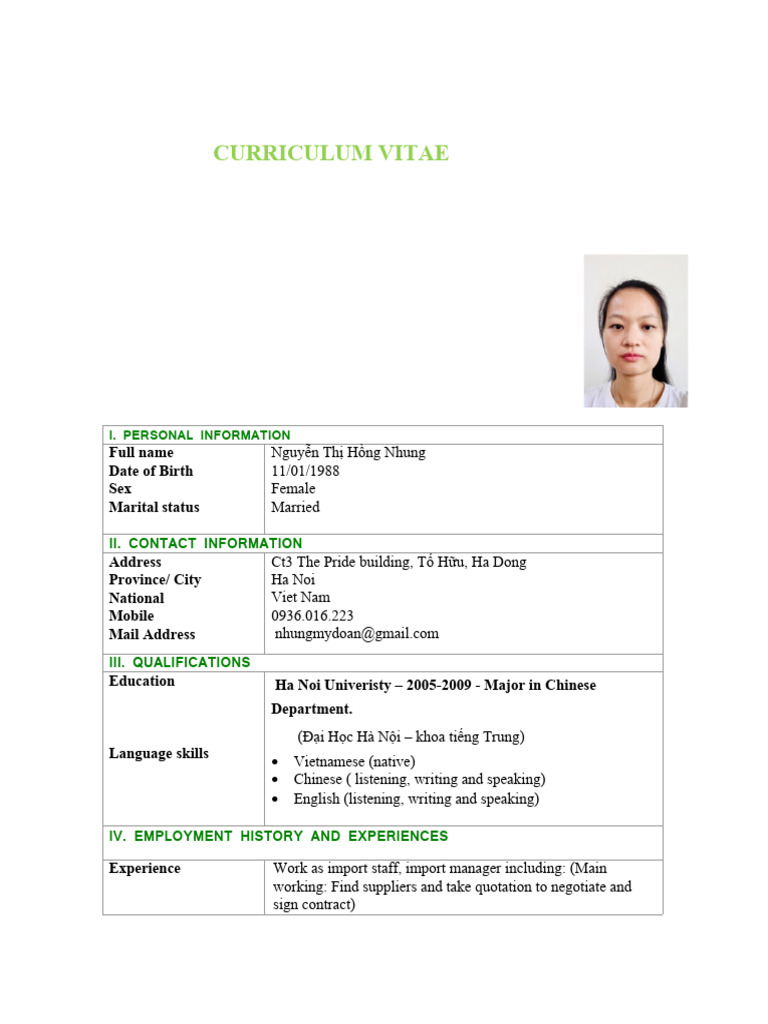 Curriculum Vitae: Full Name Date of Birth Sex Marital Status | PDF ...