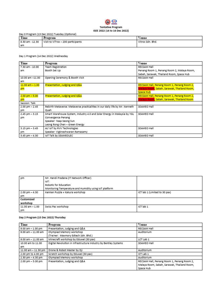 ISEE 2022 Tentative Program 2.12.2022 | PDF | Malaysia | Computing
