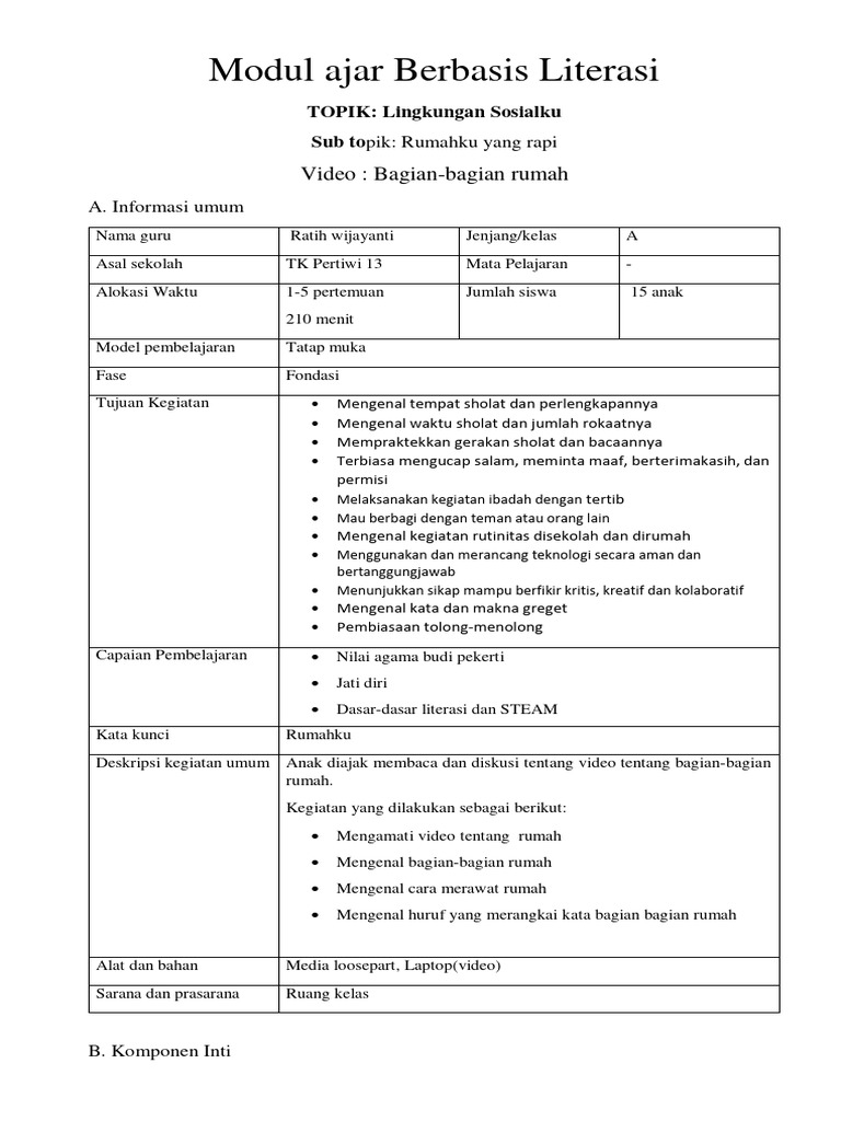 Modul Ajar Rumahku Yang Rapi | PDF