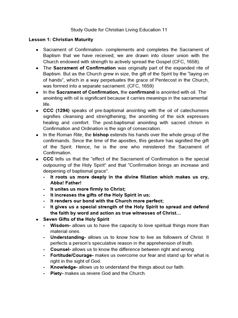 Christian Living Education Study Guide | PDF | Mass (Liturgy ...