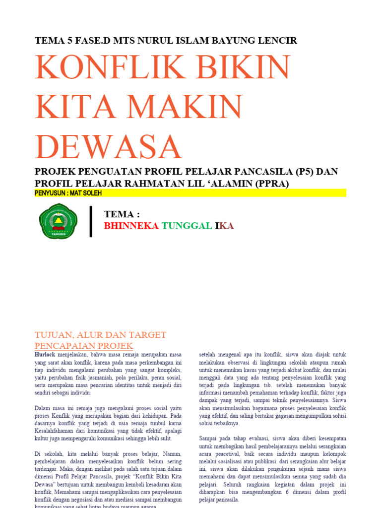 Tema 5 Bhineka Tunggal Ika (Konflik) MTS | PDF | Karier & Perkembangan ...