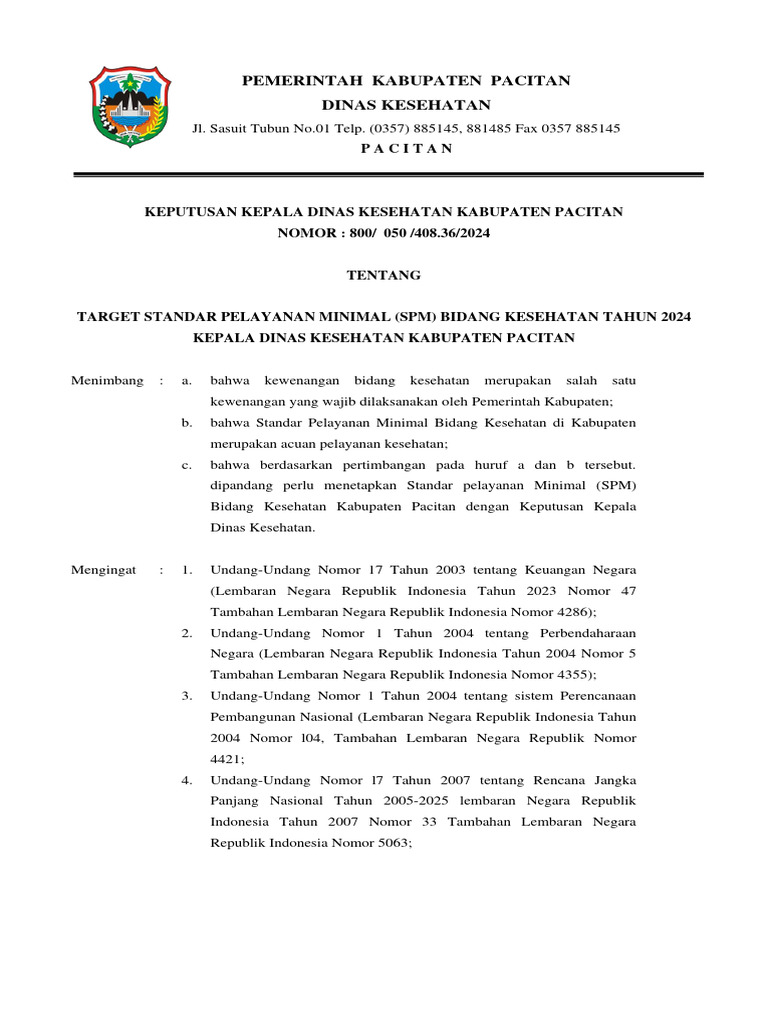 SK Penetapan Target SPM 2024 | PDF | Pengelolaan Keuangan & Uang