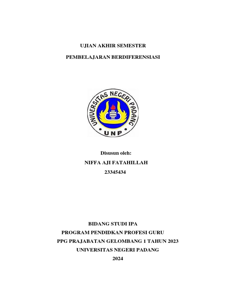 UAS Pembelajaran Berdiferensiasi-Niffa Aji Fatahillah (23345434) | PDF | Seni | Sains & Matematika