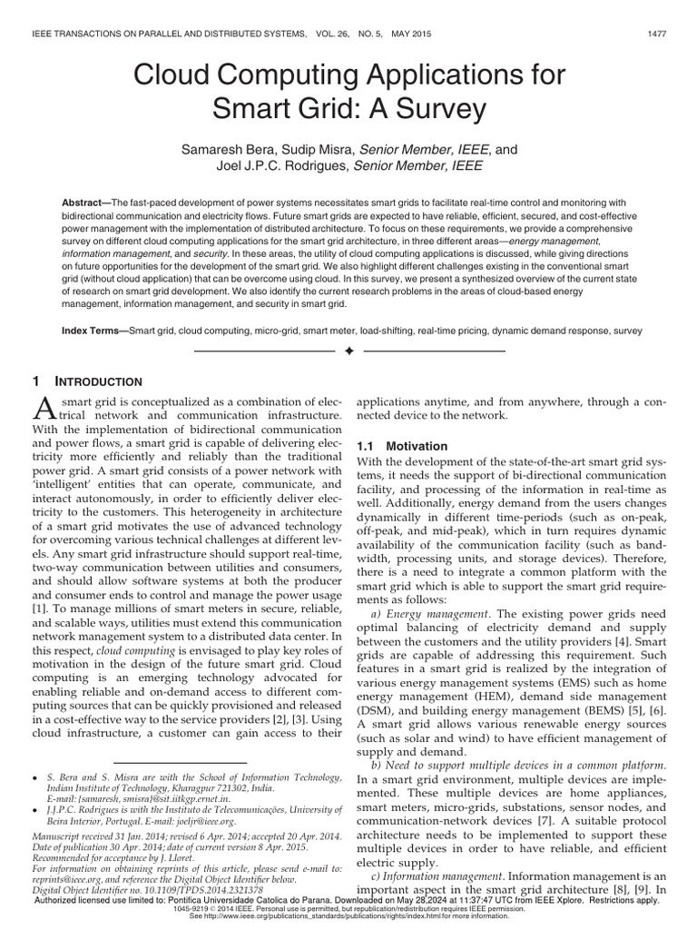 10 - Cloud - Computing - Applications - For - Smart - Grid - A - Survey | PDF | Smart Grid ...