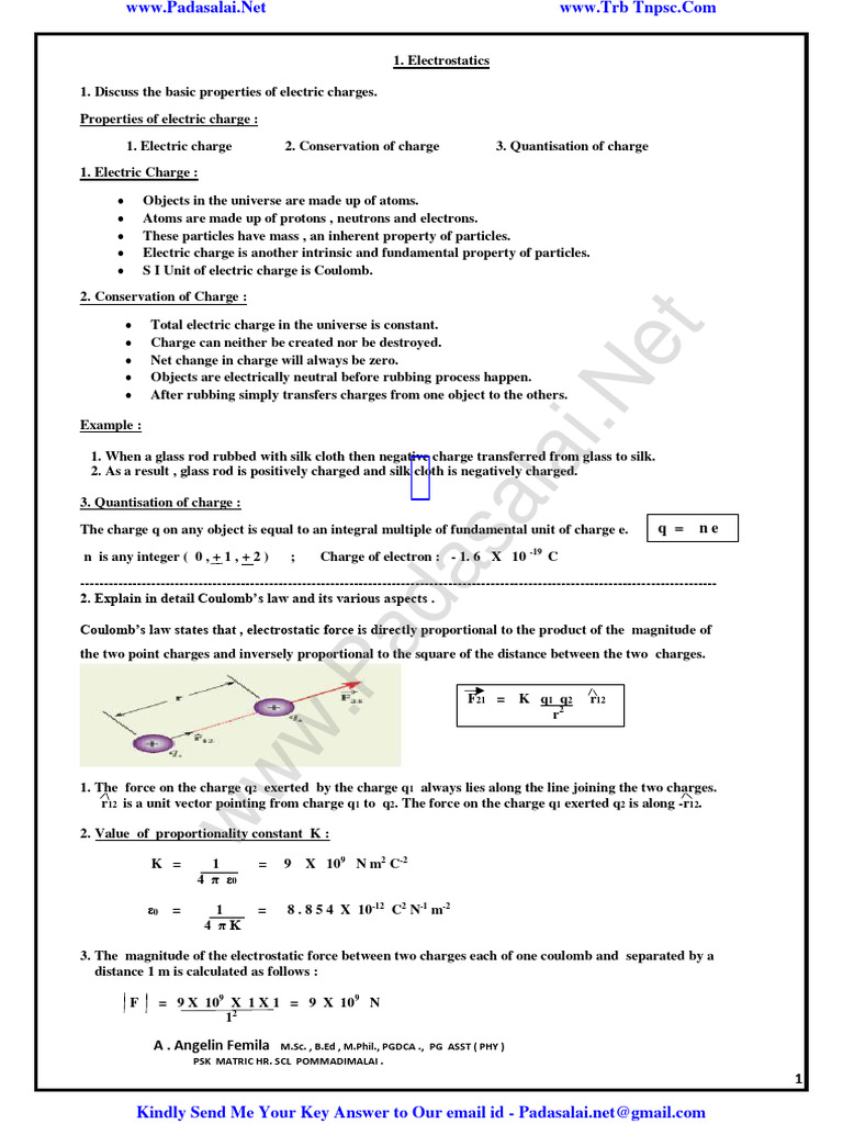 12th Physics Volume 1 and 2 Long Answers English Medium PDF Download | PDF | Electric Charge ...