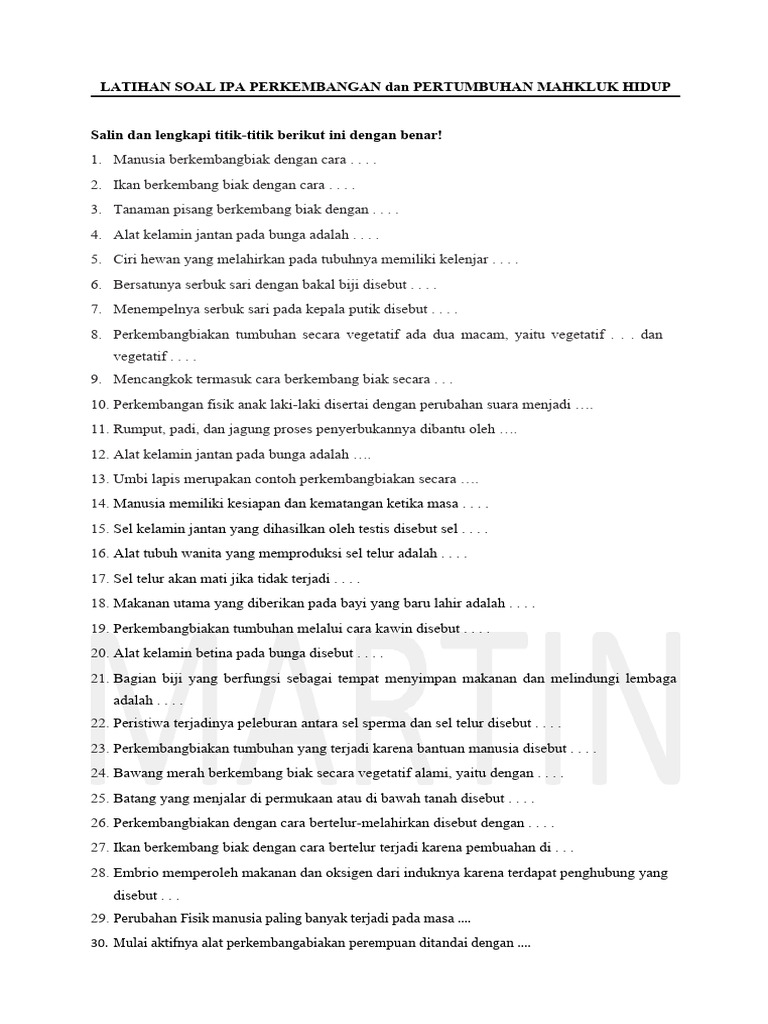 Latihan Soal Ipa Perkembangan Dan Pertumbuhan Mahkluk Hidup | PDF