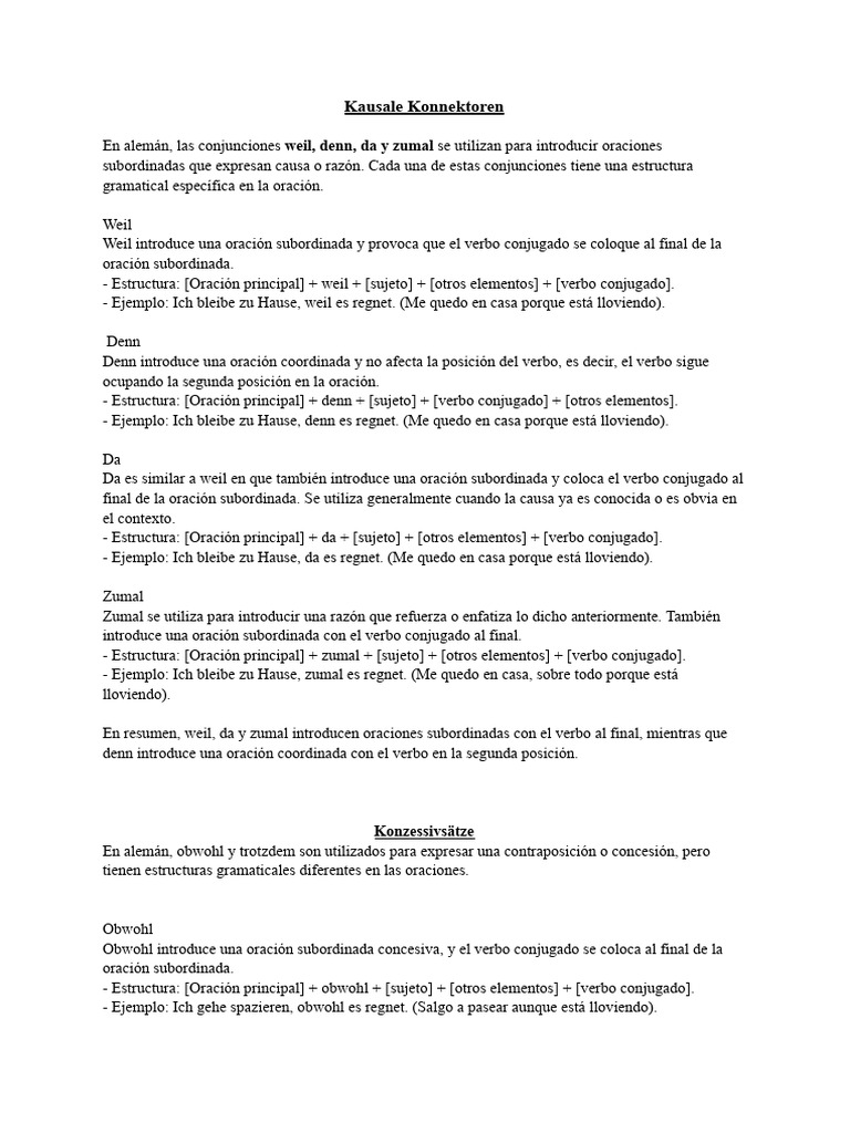 Conectores en alemán: uso y estructura | PDF | Verbo | Oración ...