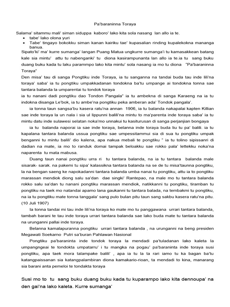 Pidato Pendidikan dalam Bahasa Toraja | PDF