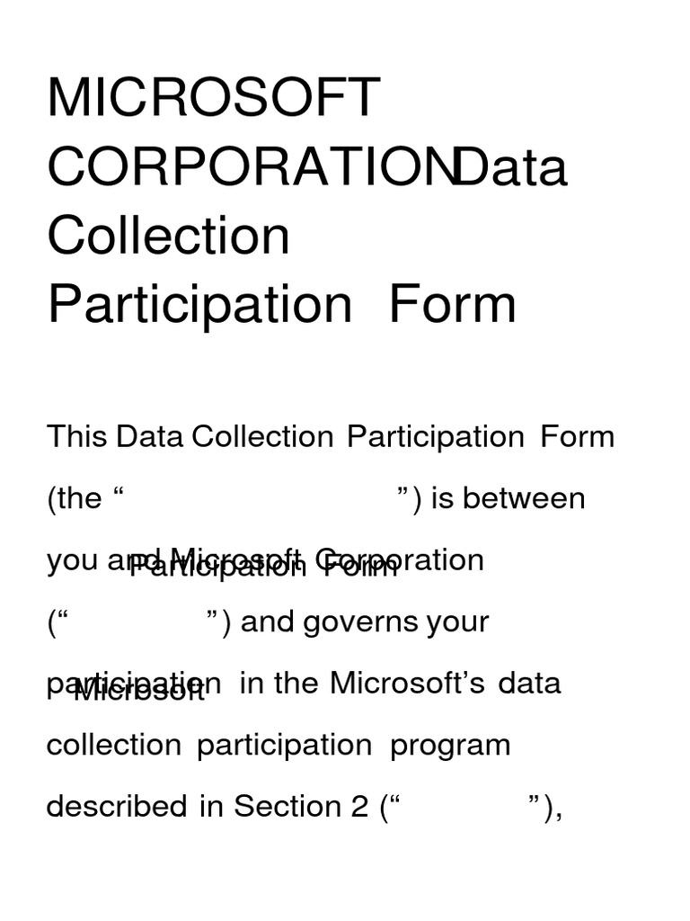 MICROSOFT CORPORATION Data Collection Participation Form | PDF | Non ...