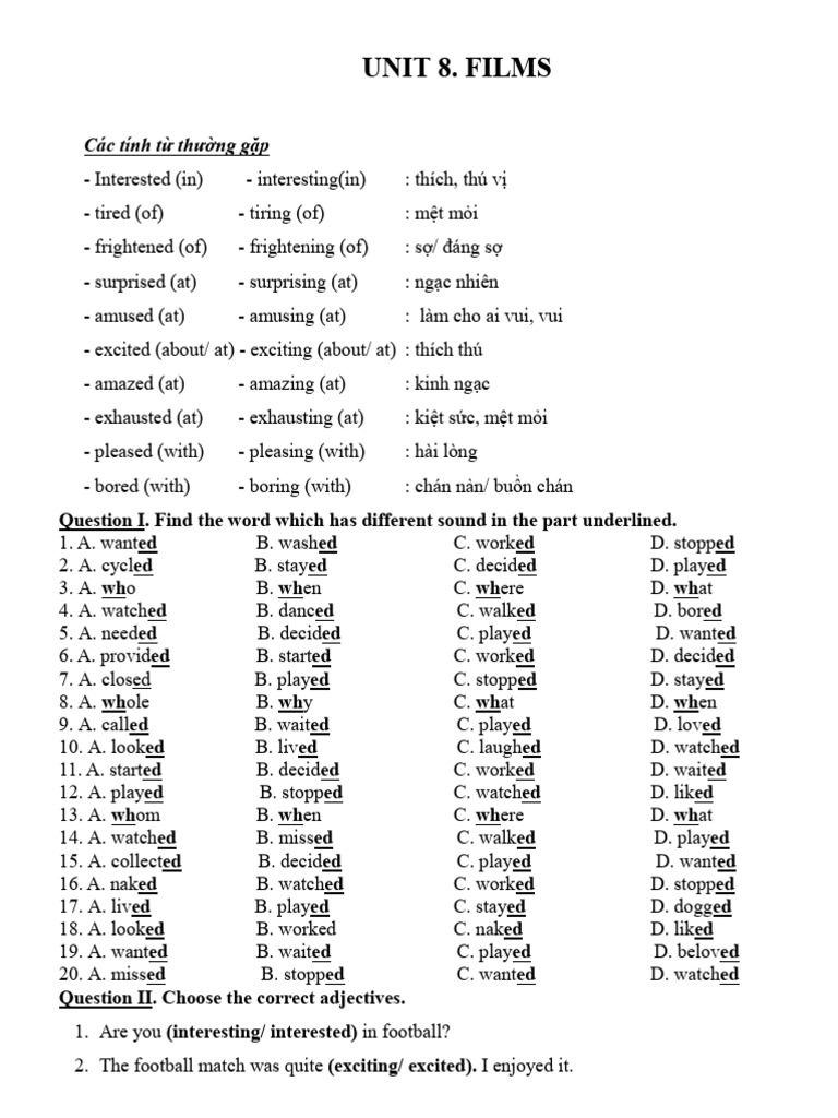 Bai Tap Unit 8 Films Tieng Anh 7 | PDF