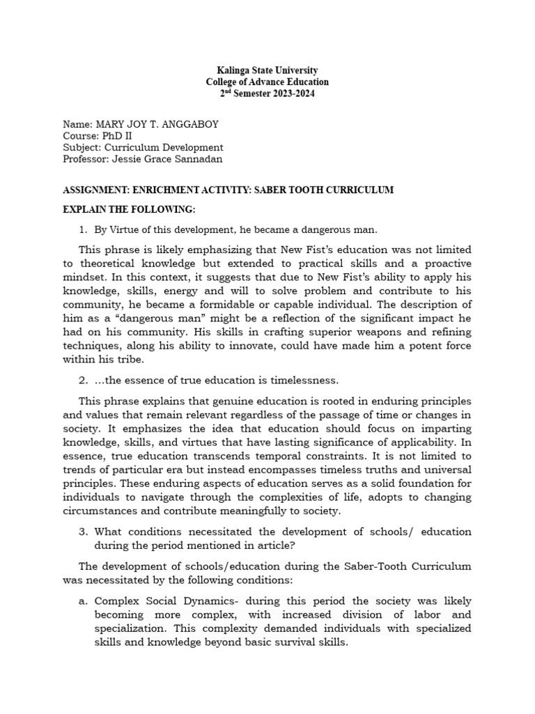 Assignment Enrichment Activity | PDF | Knowledge | Liberal Arts Education