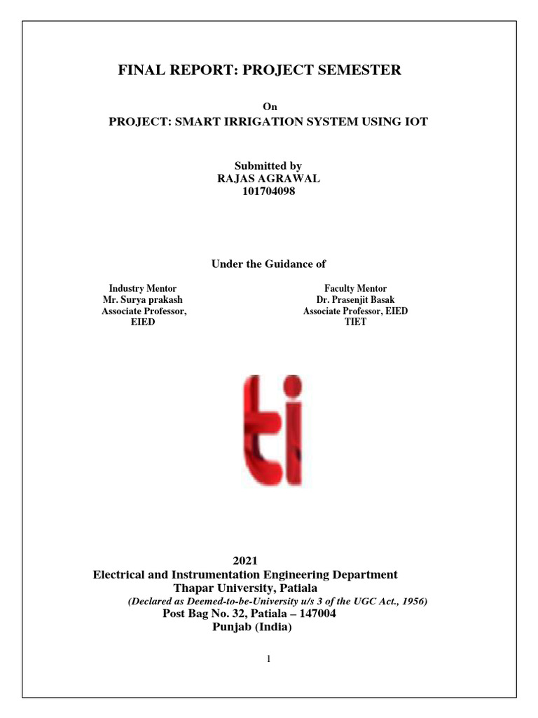 RajasAgrawal_101704098_Report | PDF | Arduino | Internet Of Things