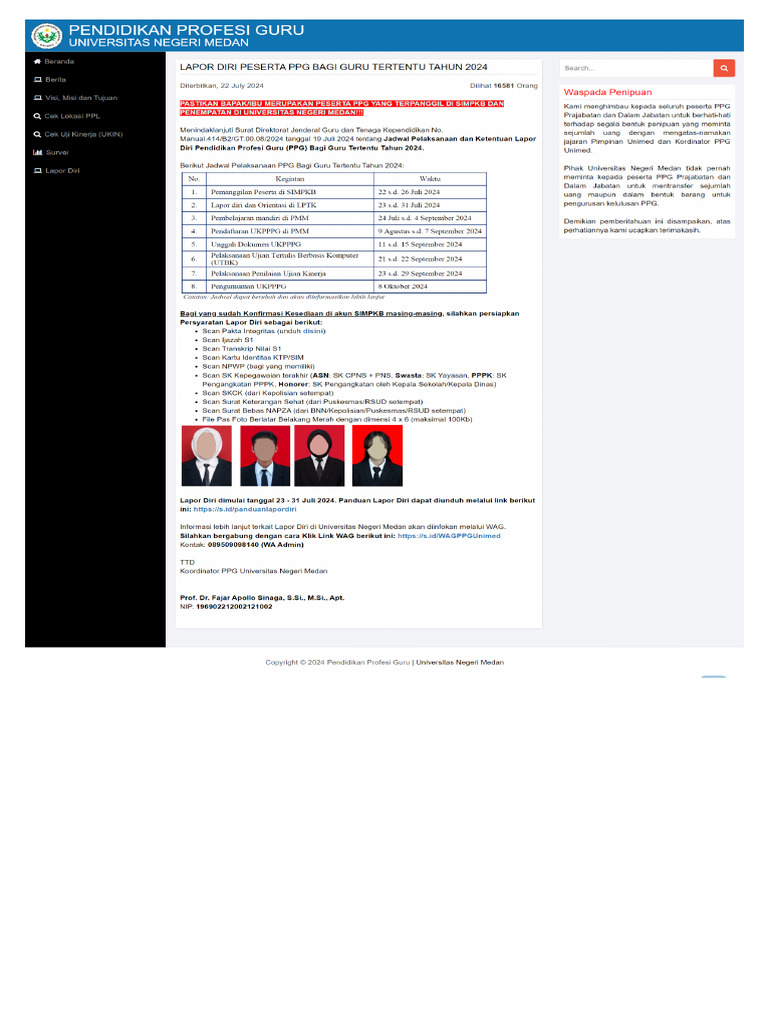 Screencapture PPG Unimed Ac Id Lapor Diri Peserta PPG Bagi Guru Tertentu Tahun 2024 HTML 2024 07 ...