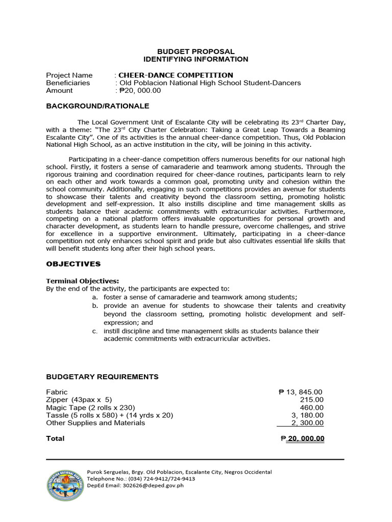 Budget Proposal For Cheerdance | PDF | Disciplines | Social Psychology