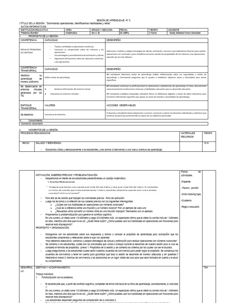 SEMANA 3-SESION 3-Operaciones Con Decimales - 3RO OK | PDF | Aprendizaje | Evaluación